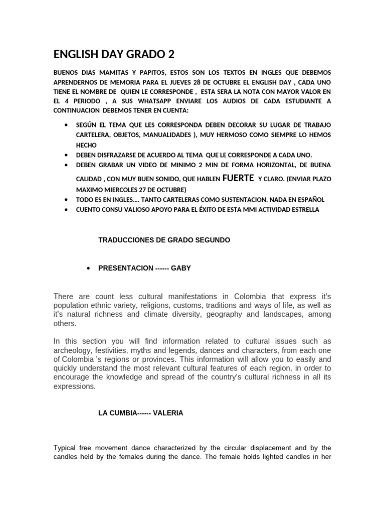 Presentacion English Day Segundo | PDF | Dances