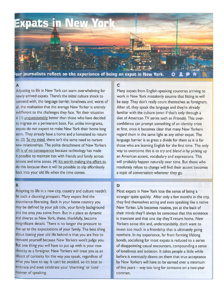 Expats in New York - Reading Text | PDF