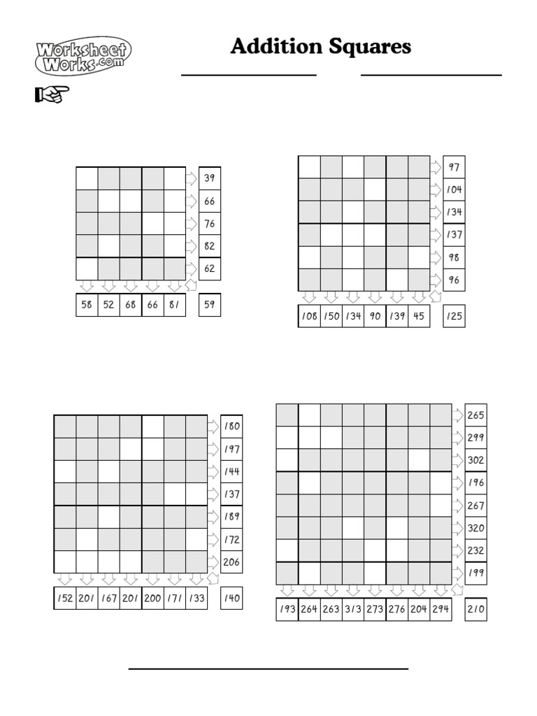 WorksheetWorks_Addition_Squares_1 | PDF