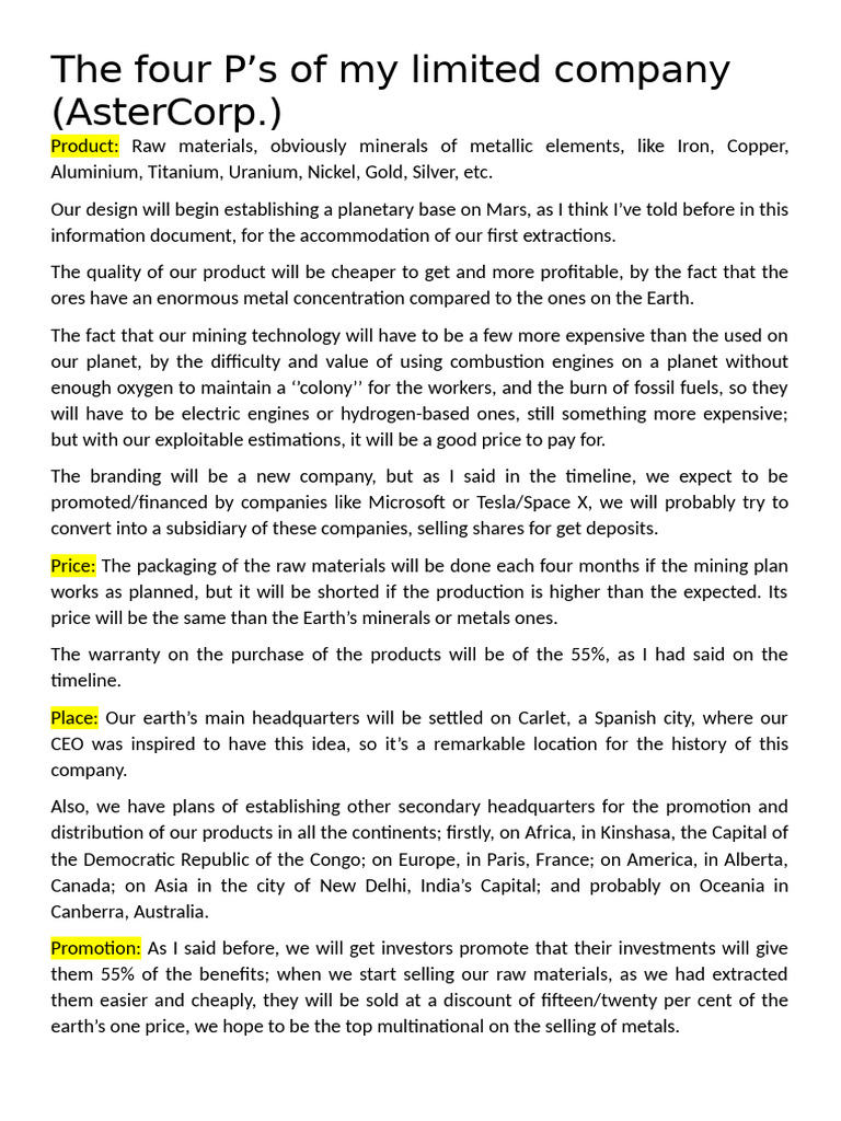 Four P's of My Limited Company | PDF