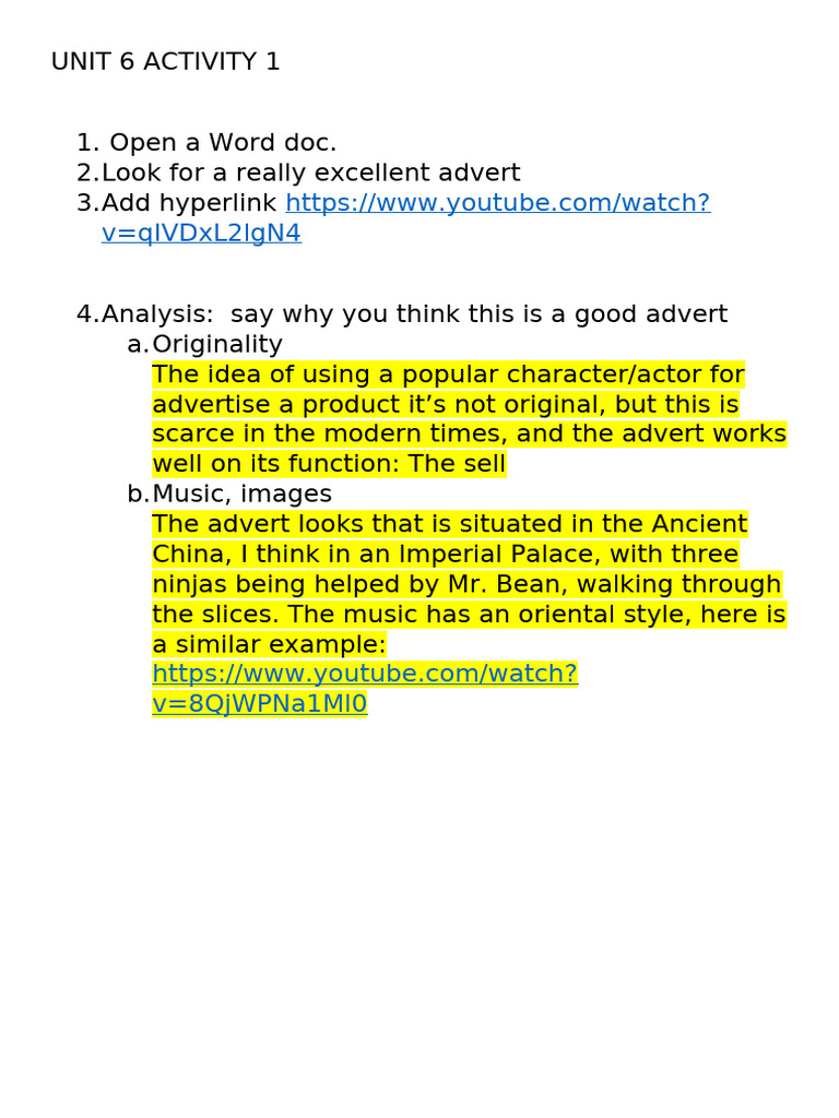 Unit 6 Activity 1 Adverts Pdf