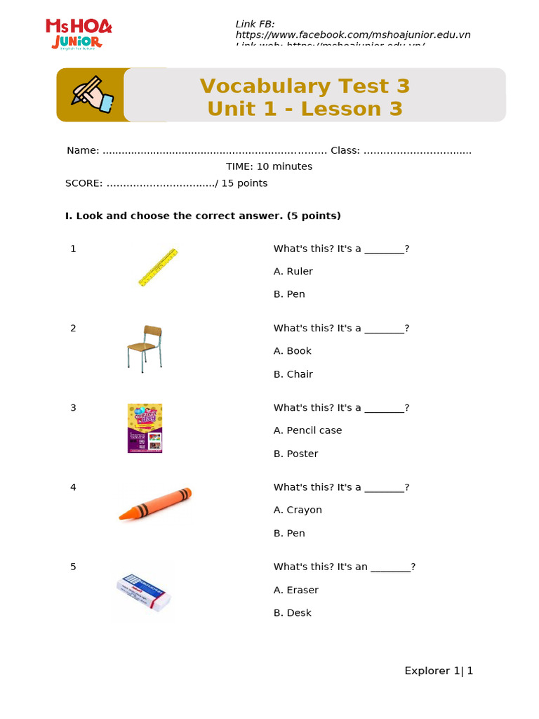 Vocab Test 3 - Unit 1 - Lesson 3 | PDF