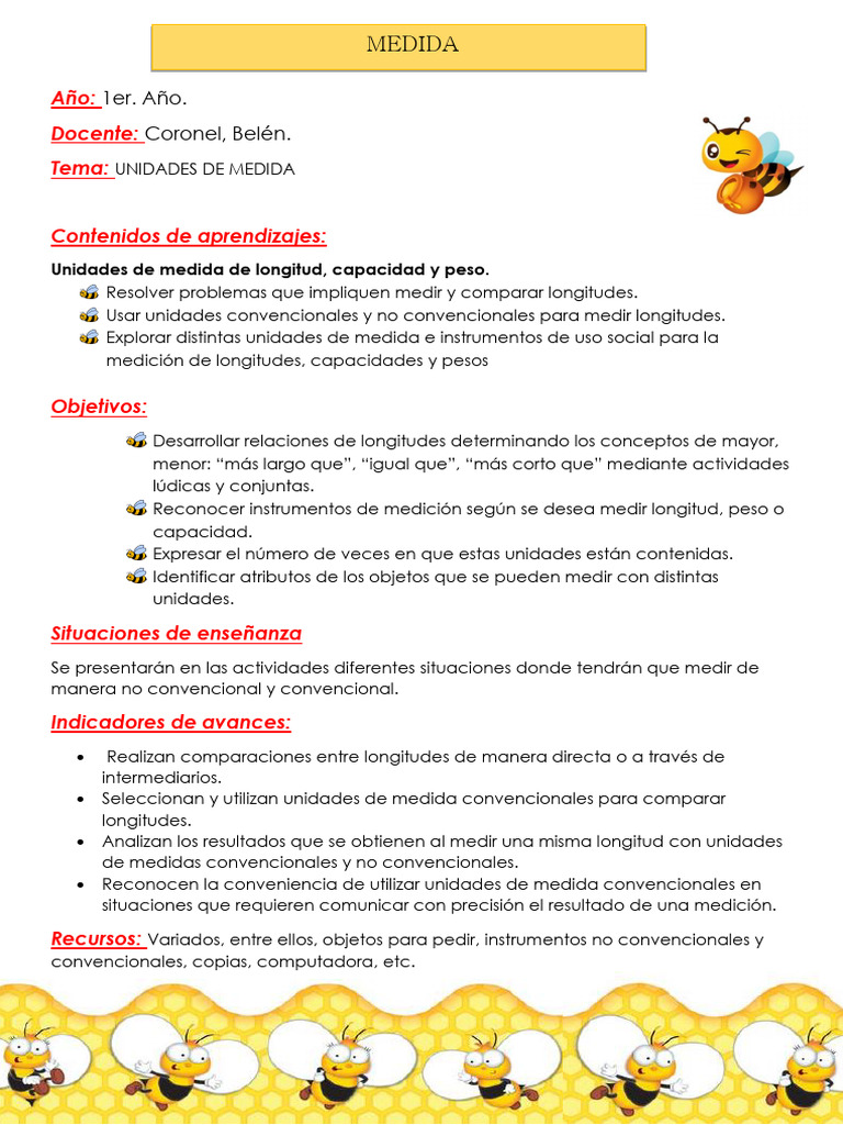 Actividades de Medidas para Primer Grado | PDF | Medición | Evaluación