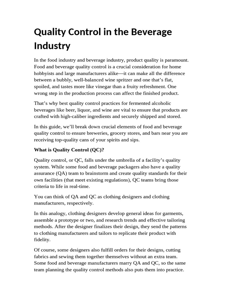 Beverage Quality Control Essentials | PDF | Nutrition | Diet & Nutrition