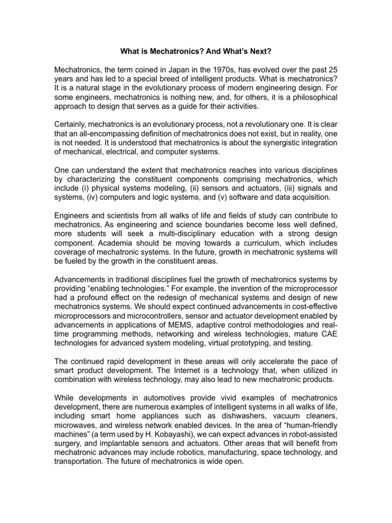 What Is Mechatronics and What Is Next | PDF | Mechatronics | System