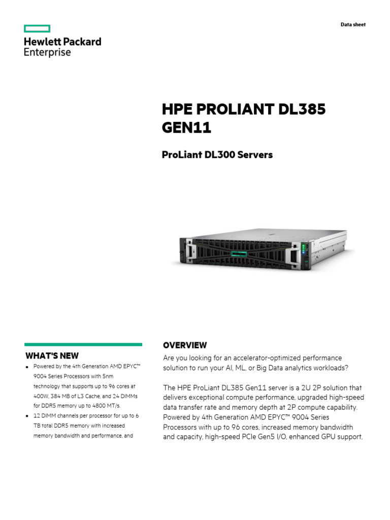 HPE ProLiant DL385 Gen11 Overview | PDF | Central Processing Unit ...