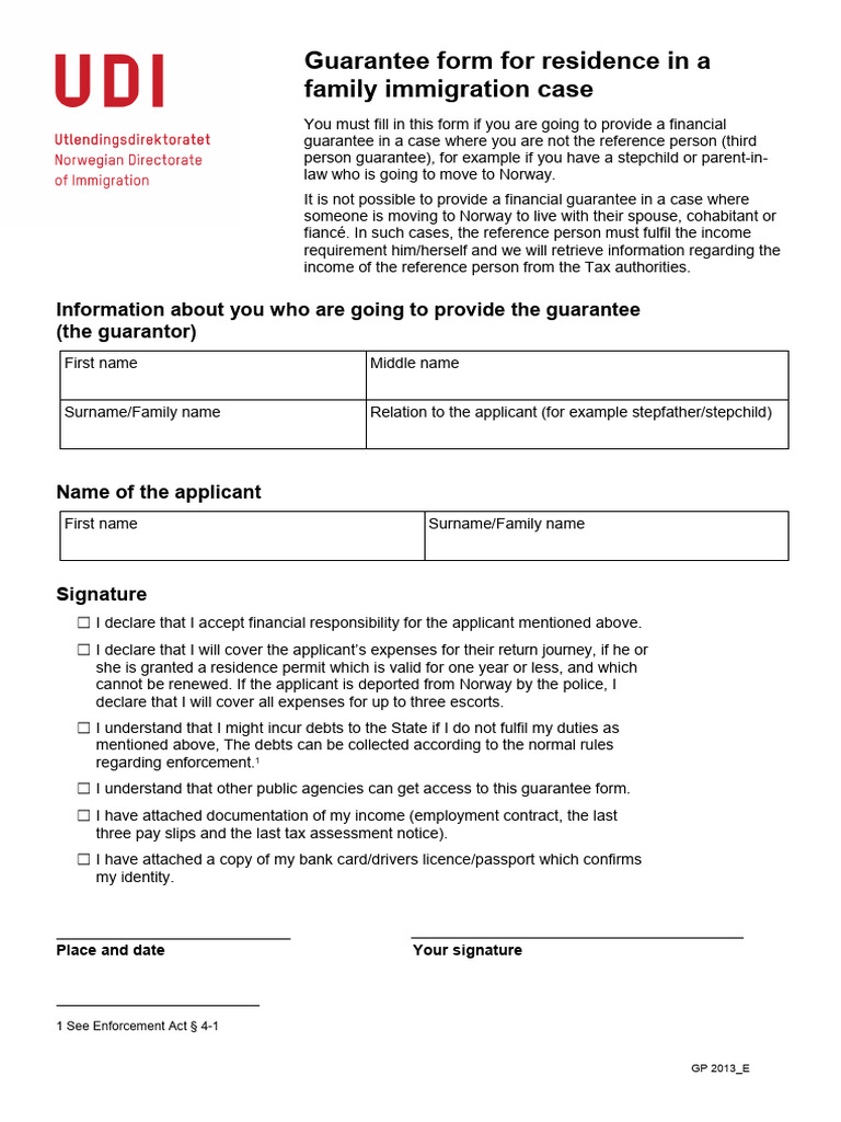 Guarantee Form For Residence in Family Immigration Case Gp2013 | PDF