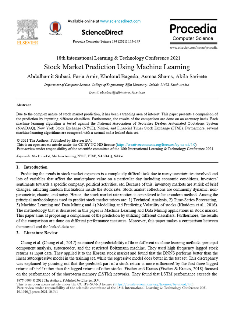 Stock Market Prediction Using Machine Learning | PDF | Nasdaq ...