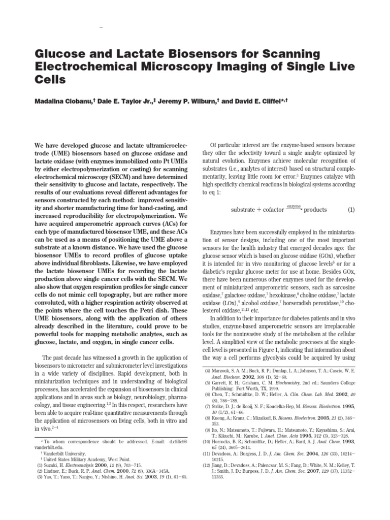 Glucose and Lactate Biosensors For Scanning Electrochemical Microscopy Imaging of Single Live ...