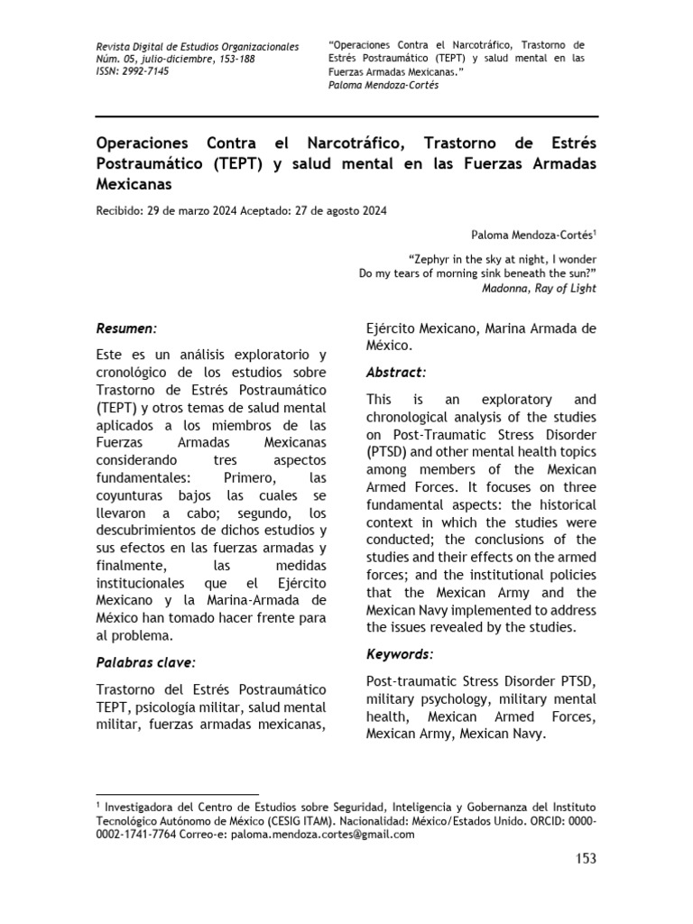 Operaciones Contra El Narcotráfico, Trastorno de Estrés Postraumático (TEPT) y Salud Mental en ...