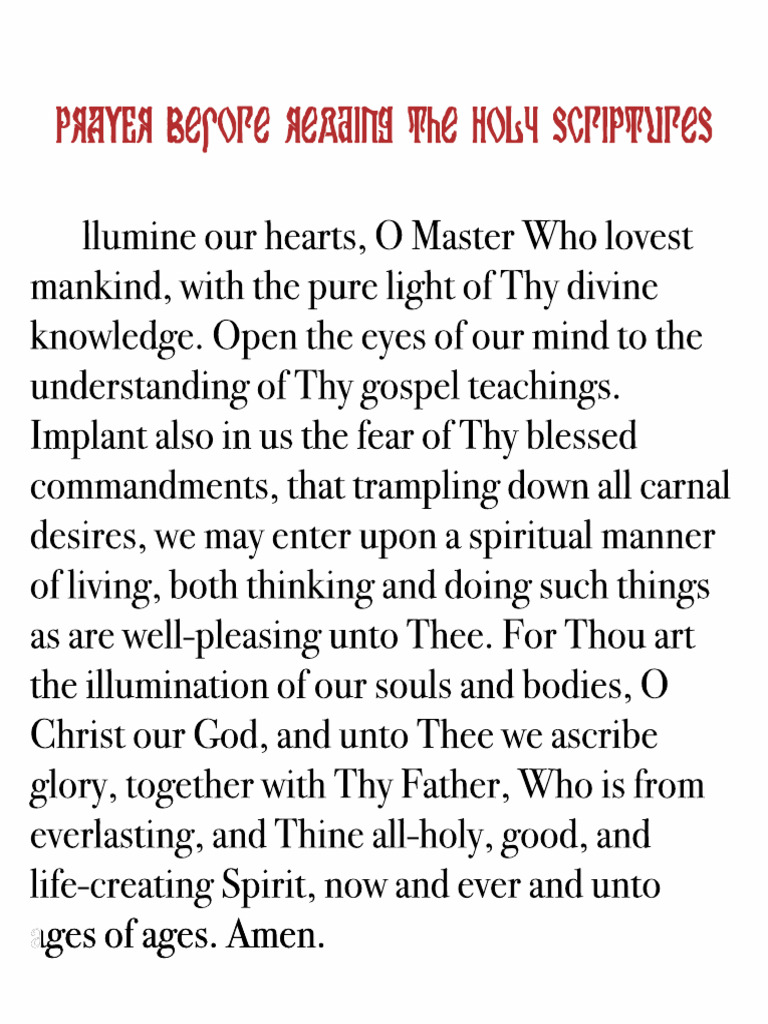 Prayer Before Reading The Holy Scriptures | PDF