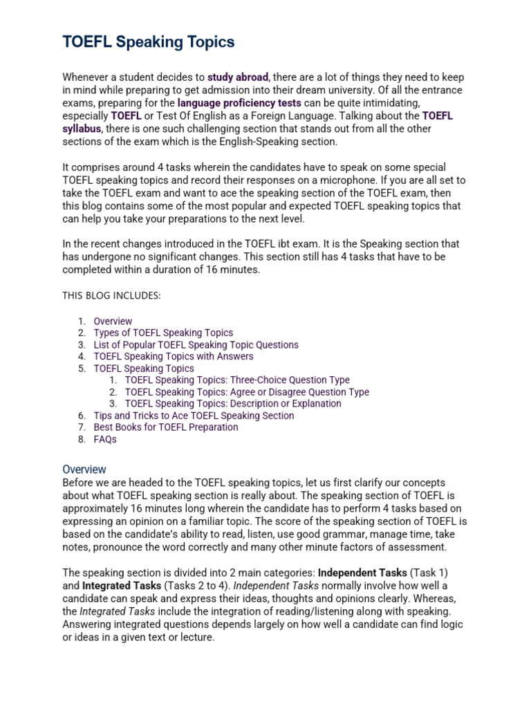 TOEFL Speaking Topics | PDF | Life On Mars | Mars