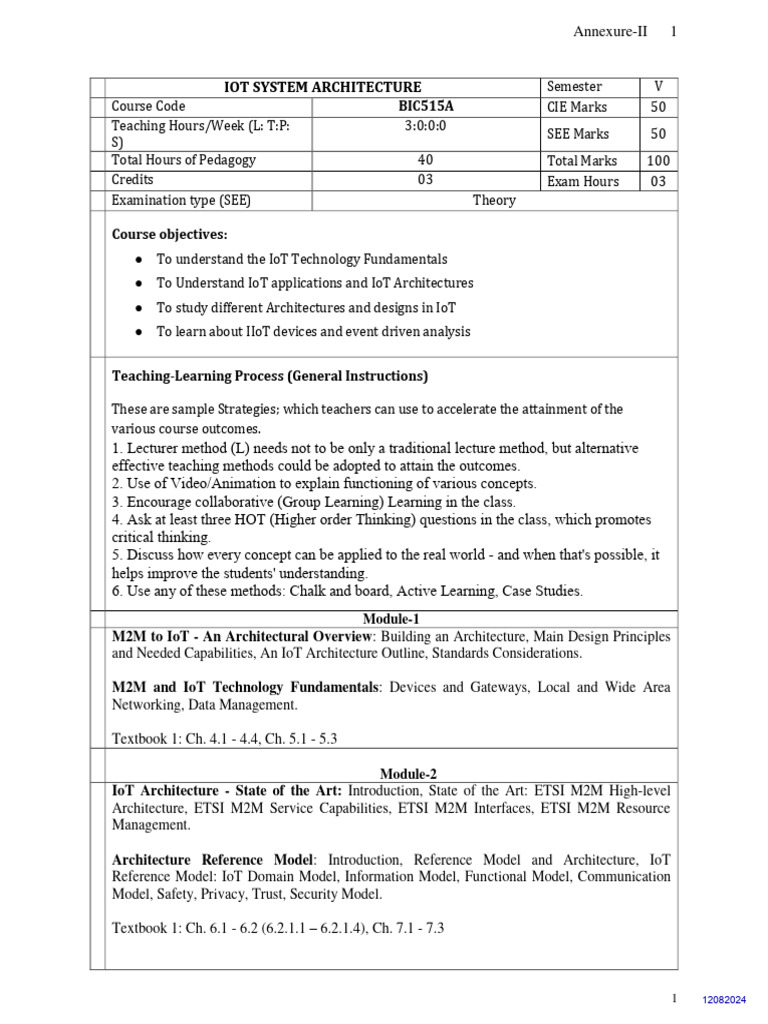 IOT System Architecture Syllabus | PDF | Internet Of Things | Computer Network
