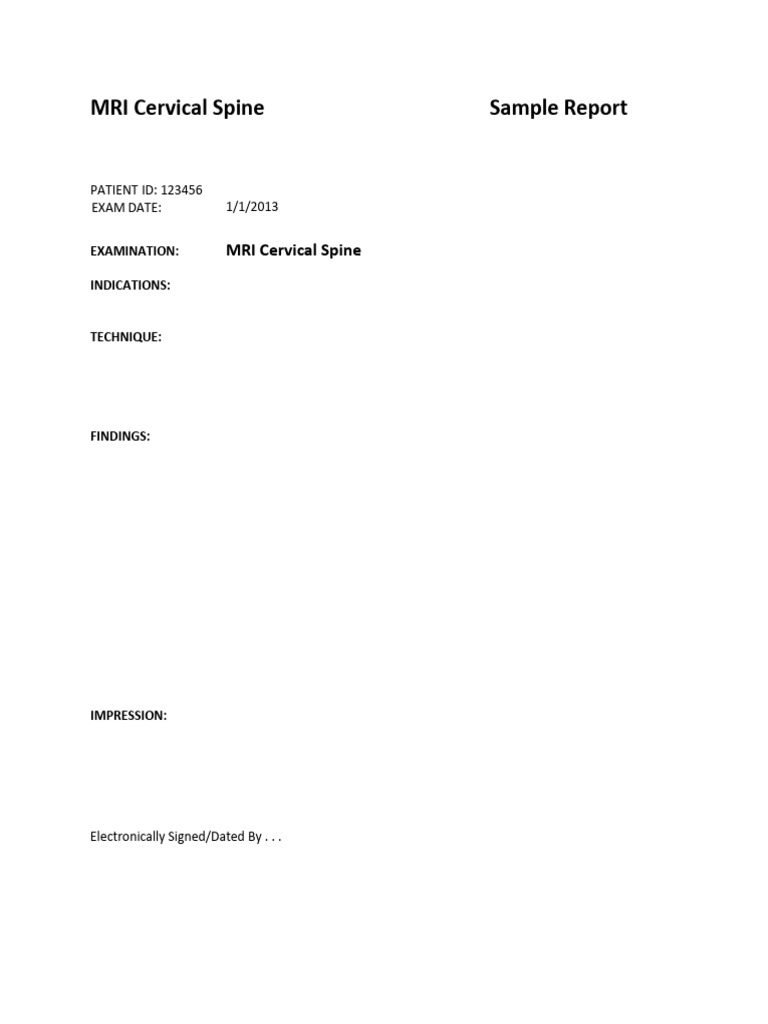 MRI Cervical Spine Report: Findings | PDF