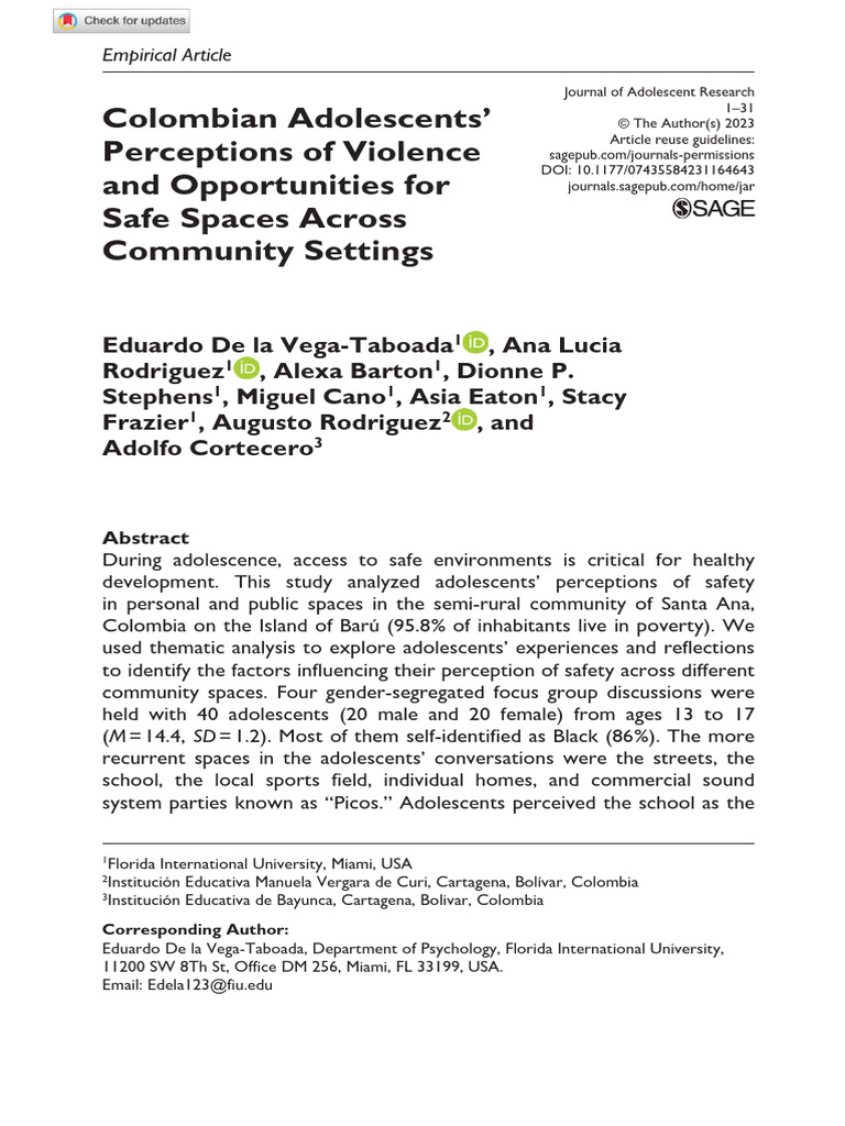 De La Vega Taboada Et Al 2023 Colombian Adolescents Perceptions of ...