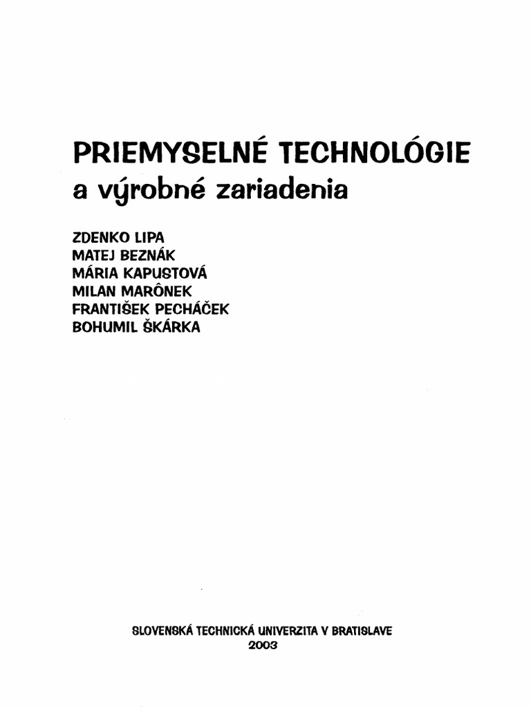 Priemyselne Technologie A Vyrobne Zariadenia | PDF