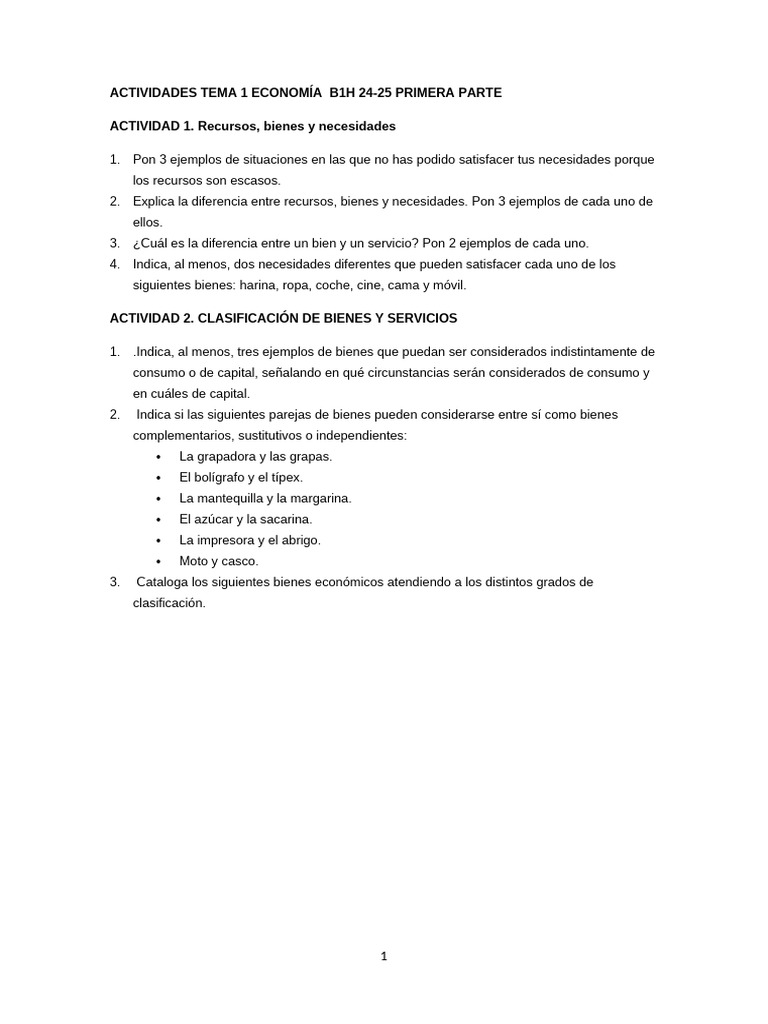 Ejercicios Tema 1 Primera Parte B1H 20 24-25 | PDF