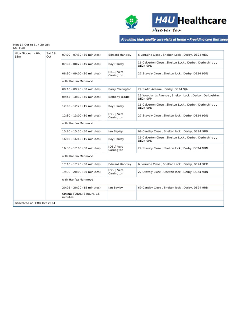 HIBA-14 10 2024-To-20 10 2024 | PDF