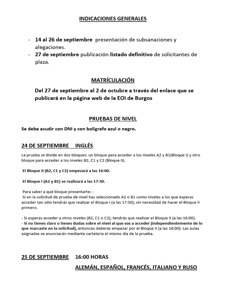 FECHAS_DE_MATRICULACION_Y_PRUEBA_DE_NIVEL | PDF