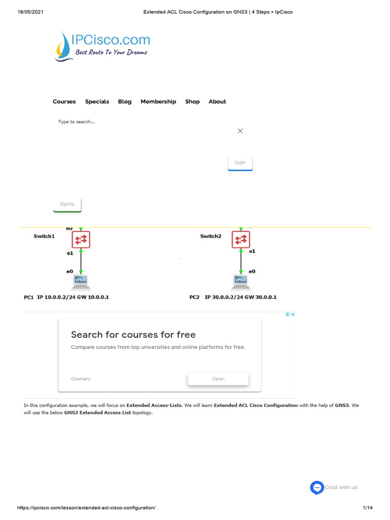 Extended ACL Cisco Configuration On GNS3 - 4 Steps IpCisco | PDF | Routing | Computer Network