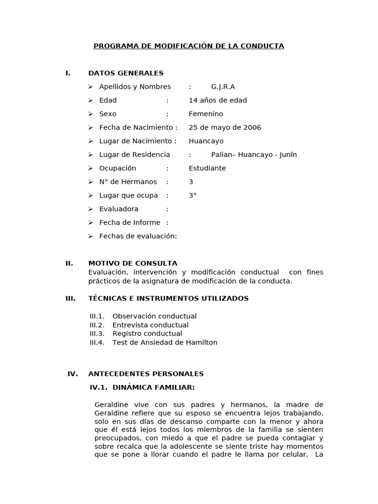 Esquema Del Programa de Modificación de La Conducta (1) | PDF | Ansiedad | Comportamiento