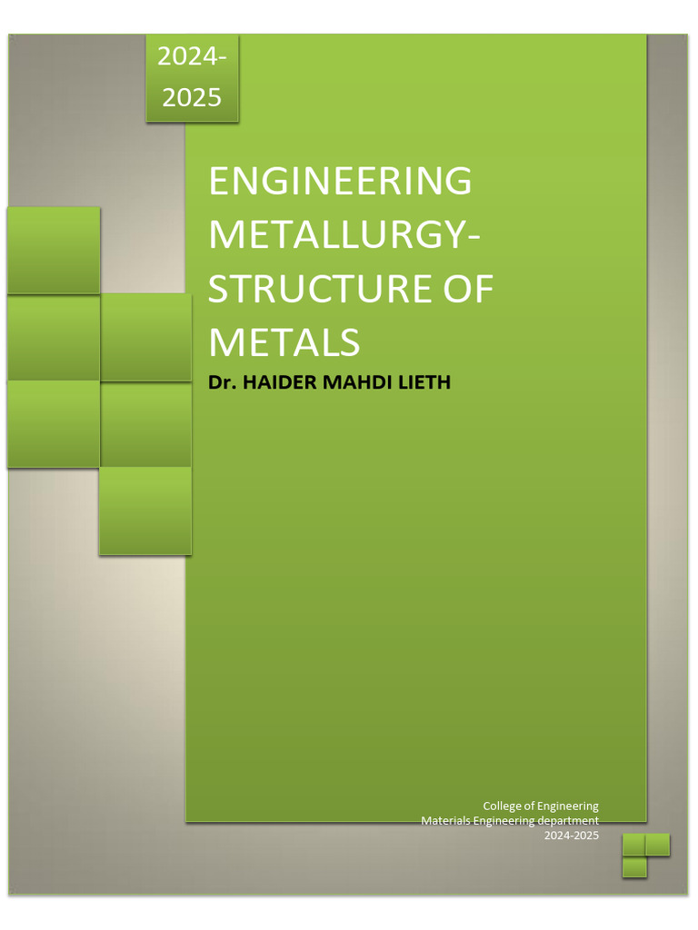 Engineering Metallurgy-chapter One-2025 | PDF | Ionic Bonding | Dislocation