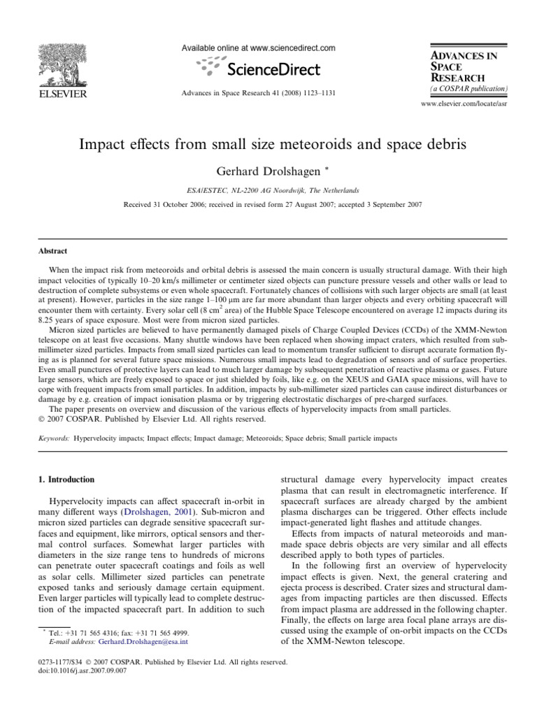 Drolshagen - Impact of Small Scale Meteoroids and Space Debris | PDF ... Drolshagen - Impact of Small Scale Meteoroids and Space Debris | PDF ...