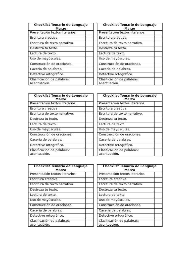 Checklist de Lenguaje para Marzo | PDF