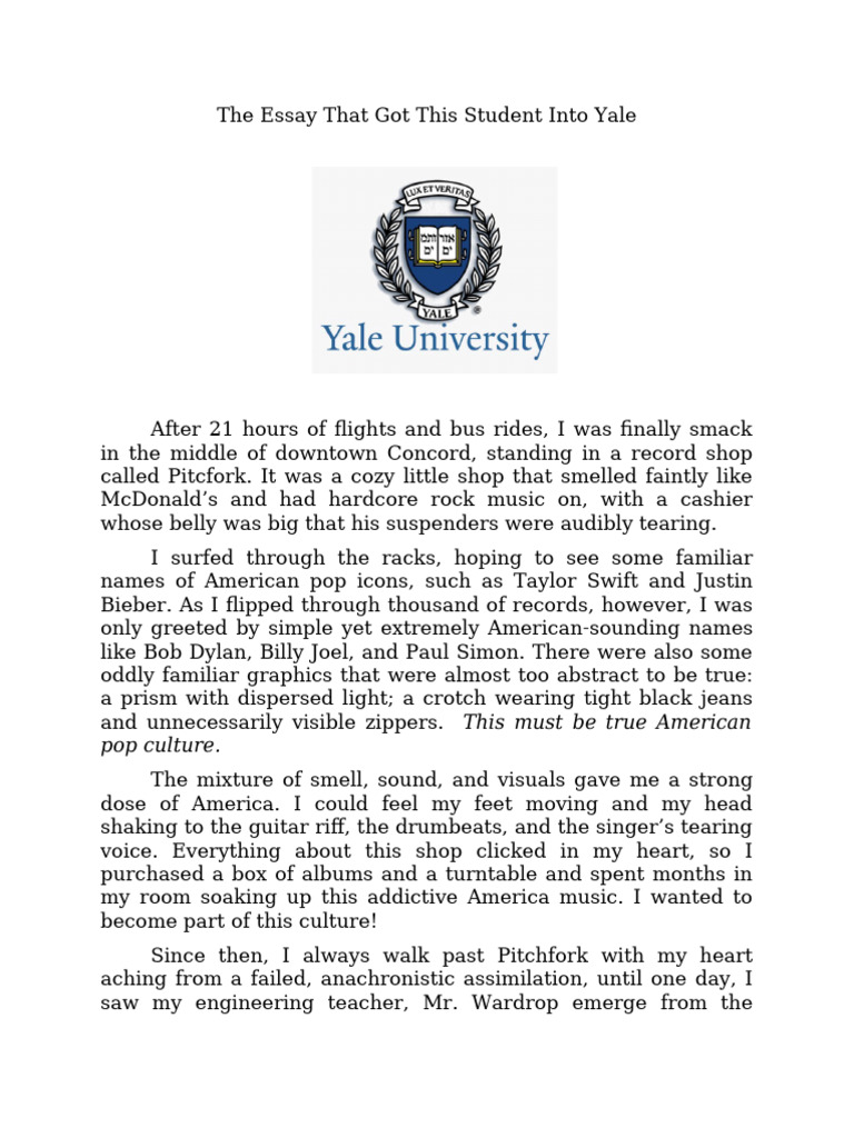 The Essay That Got This Student Into Yale University | PDF