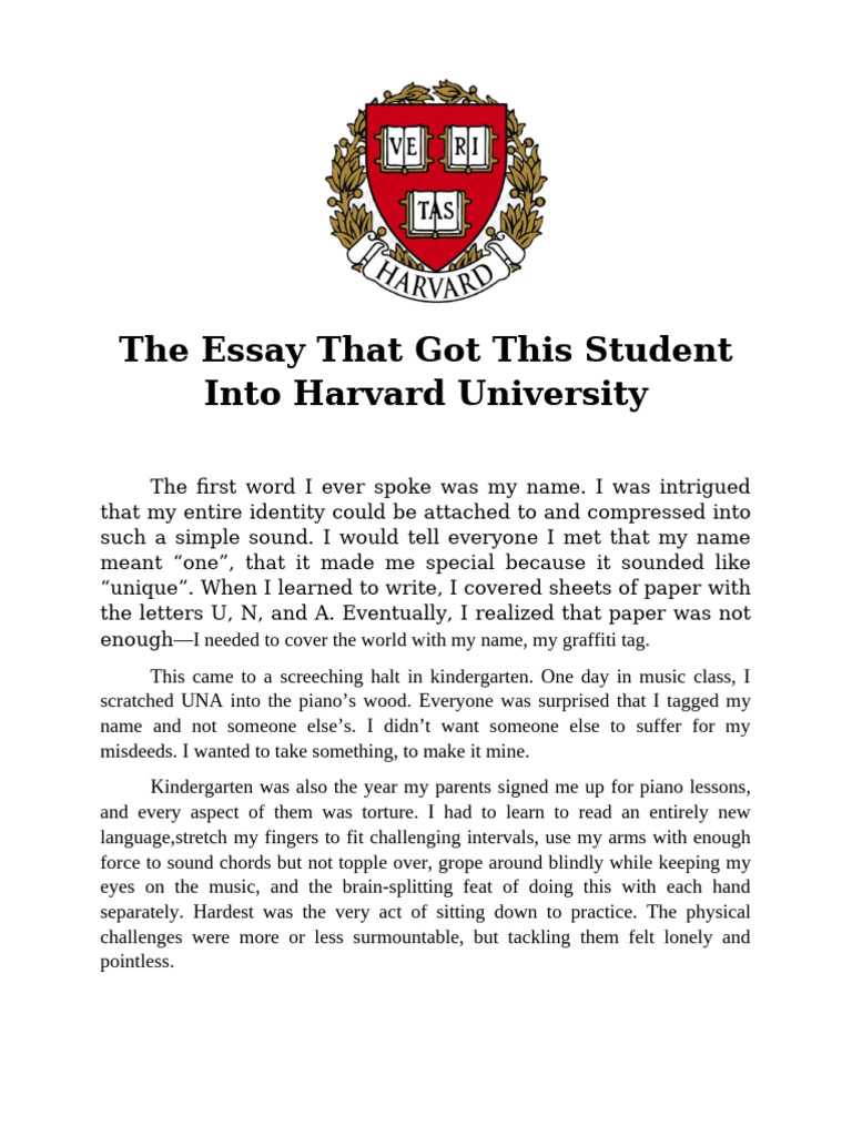 The Essay That Got This Student Into Harvard University | PDF | Piano ...