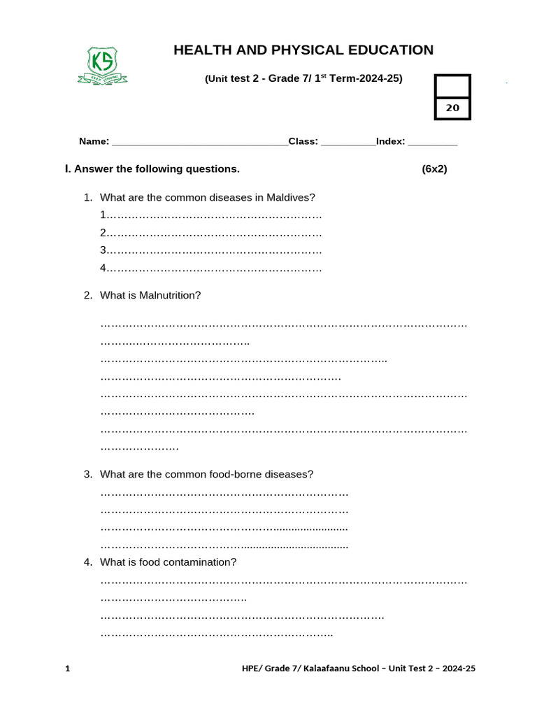 HPE Question Paper Grade 7 | PDF | Diseases And Disorders | Causes Of Death