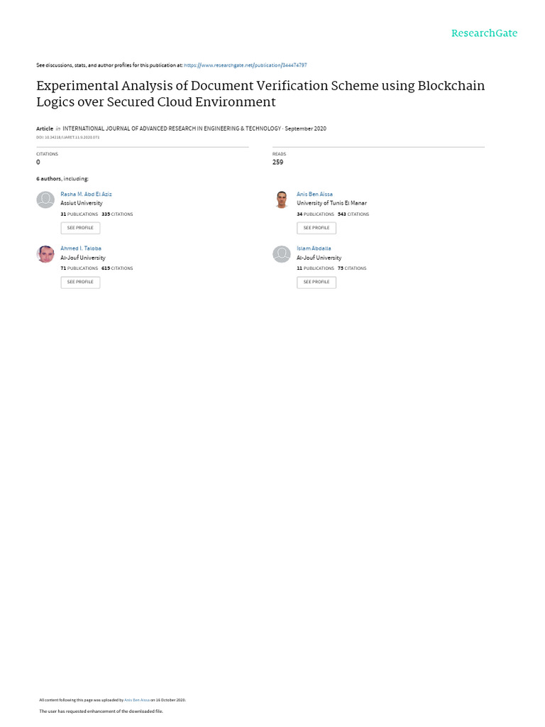 Experimental Analysis of Document Verification Scheme Using Blockchain ... Experimental Analysis of Document Verification Scheme Using Blockchain ...