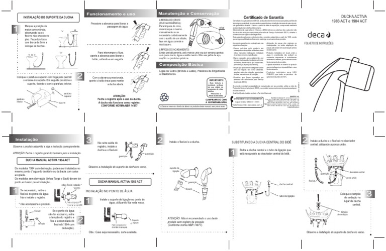 Manuais-De-Instalacao - 1984 c71 Act | PDF | Chuveiro