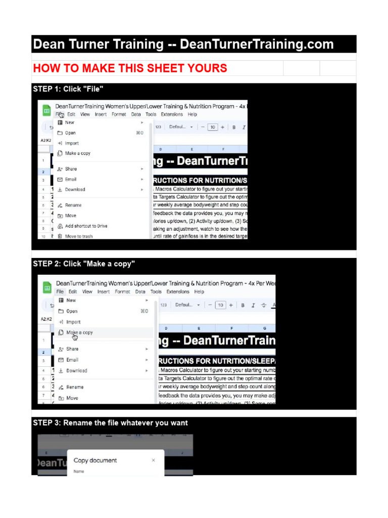 DeanTurnerTraining CALORIE CALCULATOR - MACROS CALCULATOR - RATE OF LOSS CALCULATOR - (VIEWABLE ...