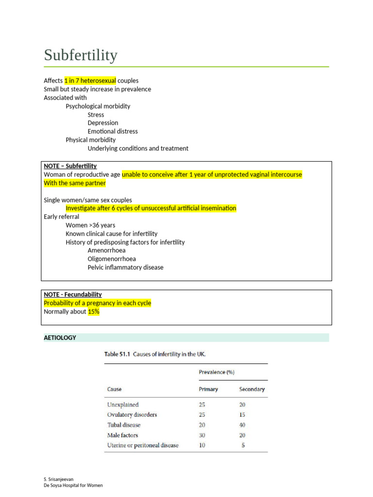 Understanding Subfertility Causes and Management | PDF | Infertility ...