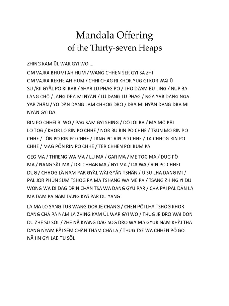 Lama Tsongkhapa Mandala Offering of The 37 Heaps | PDF