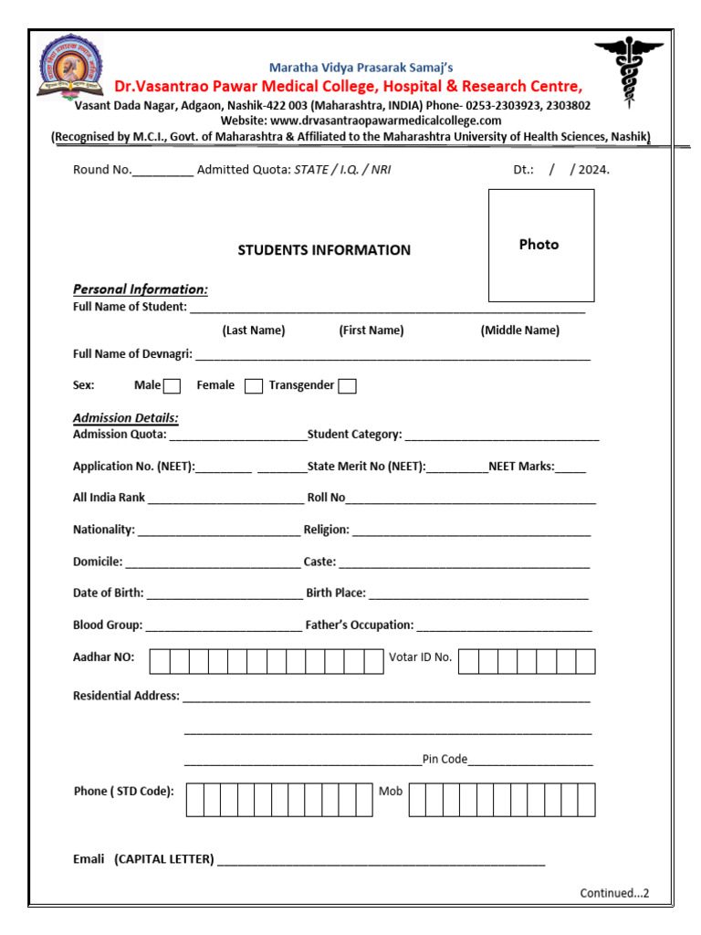 MBBS Admission Form 2024 | PDF
