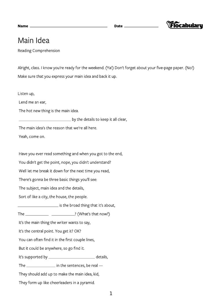 Main Idea Fill Ins | PDF