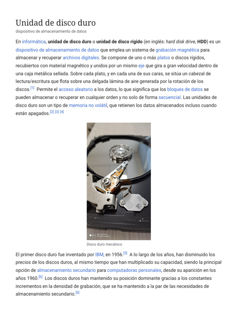 Unidad de Disco Duro - Wikipedia, La Enciclopedia Libre | PDF | Disco ...