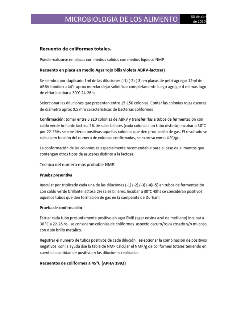 Teoria Coliformes | PDF | Microbiología
