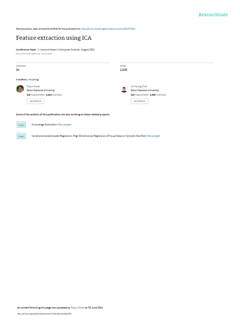 Feature Extraction Using ICA | PDF | Statistical Classification | Computational Neuroscience