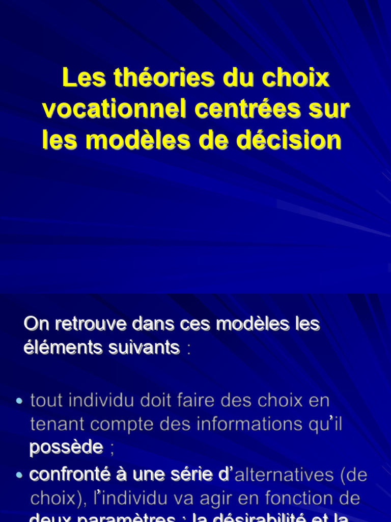 Modèles de décision en choix vocationnel | PDF | Sciences cognitives ...