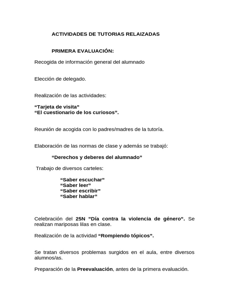 Actividades de Tutoría | PDF