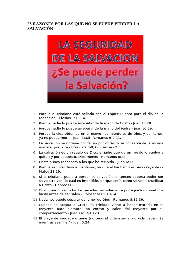 26 RAZONES POR LAS QUE NO SE PUEDE PERDER LA SALVACIÓN | PDF | Salvación | Cristo (título)