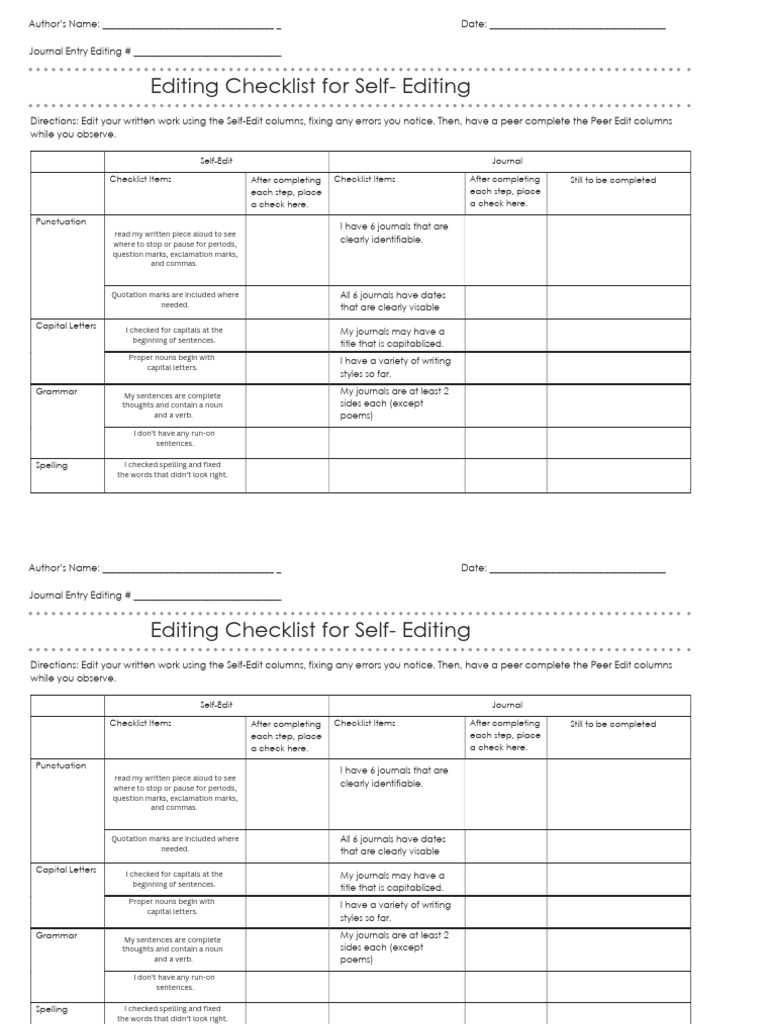 Editing Checklist For Self-Editing | PDF | Punctuation | Comma
