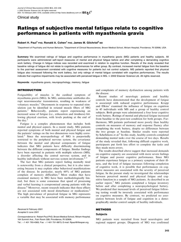 Ratings of Subjective Mental Fatigue Relate To Cognitive Performance in ...