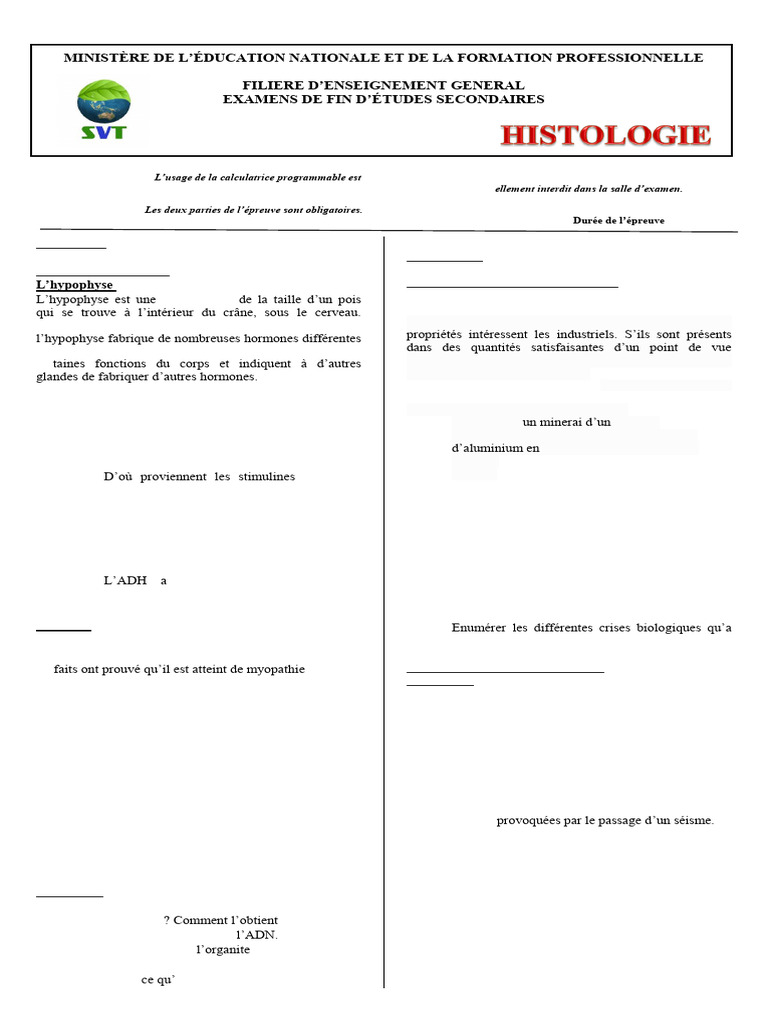 SVT 2022 SVT Histologie | PDF | Hypophyse