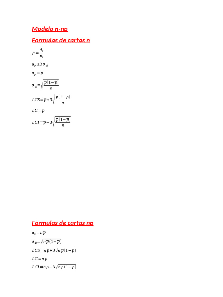 Formulas para Cartas de Control Por Atributos | PDF