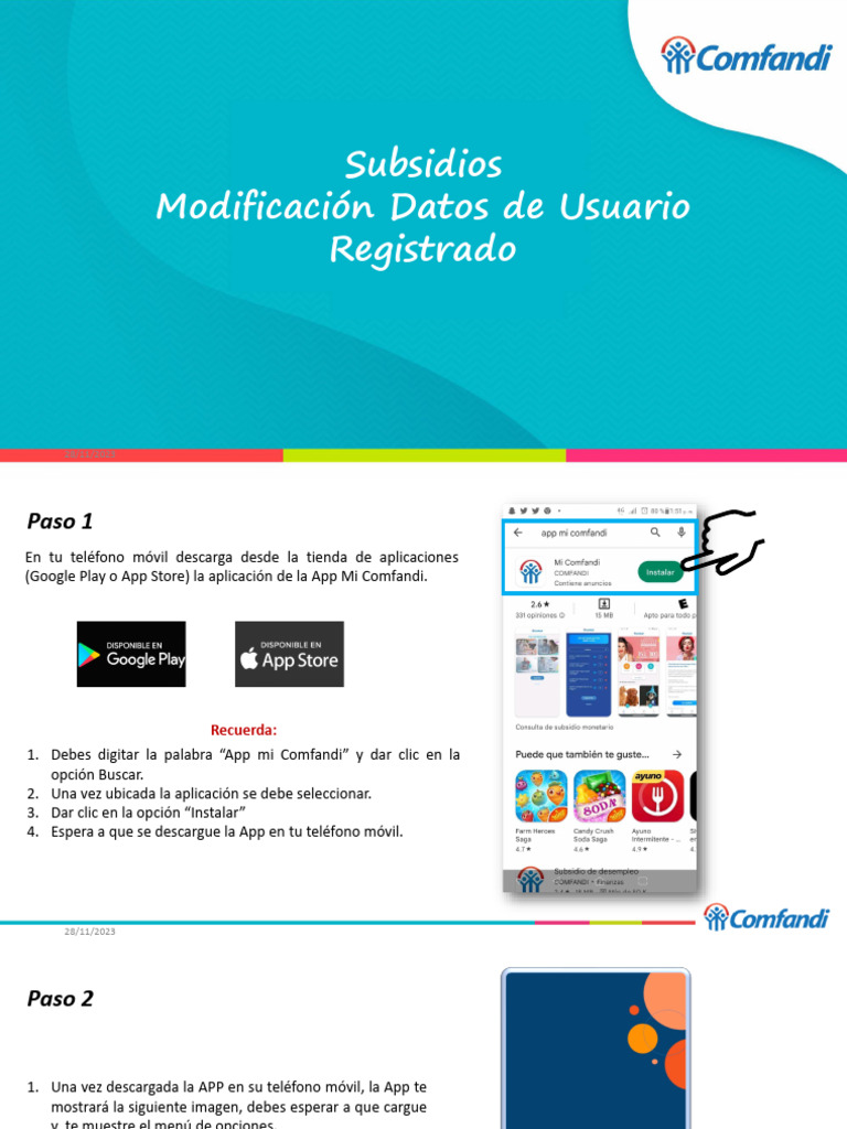 Modificación de Registro Desde APP Comfandi | PDF | Aplicación movil | Google Play