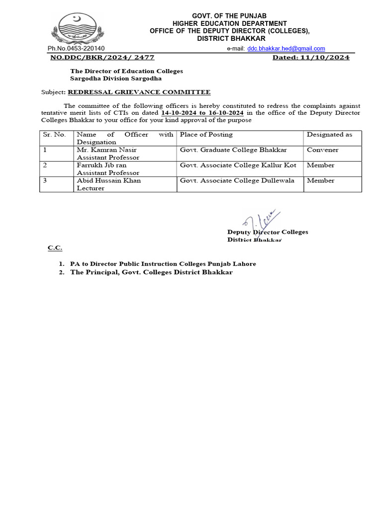 Redressal Grievance Committee | PDF